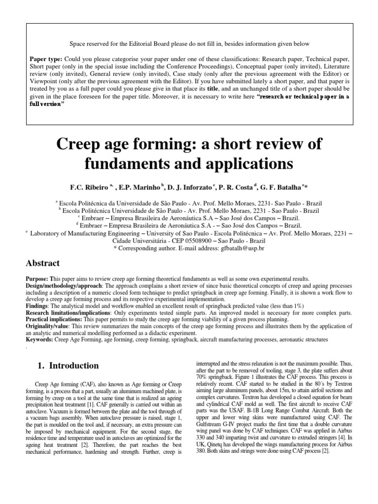Creep Age Forming: A Short Review of Fundaments and Applications | PDF ...