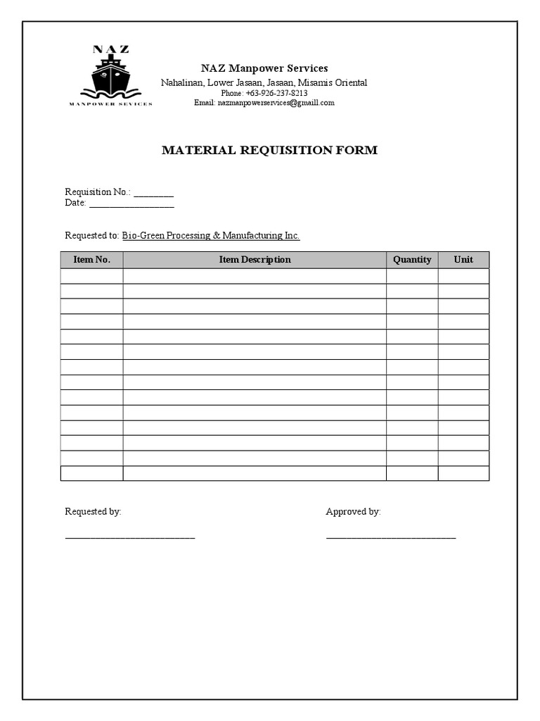 Material Requisition Form Sample | PDF