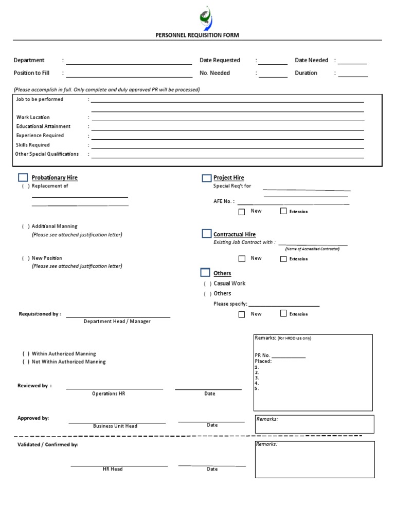 Personnel Requisition Form Template | PDF | Business