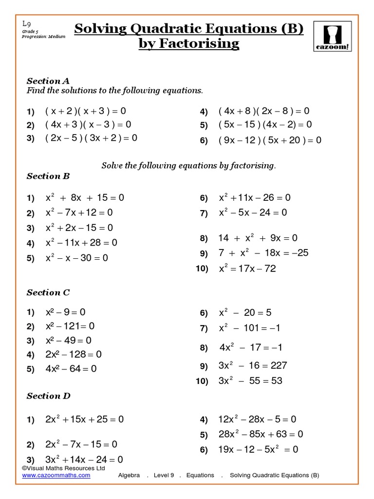 Solving Quadratic Equations by Factoring | PDF