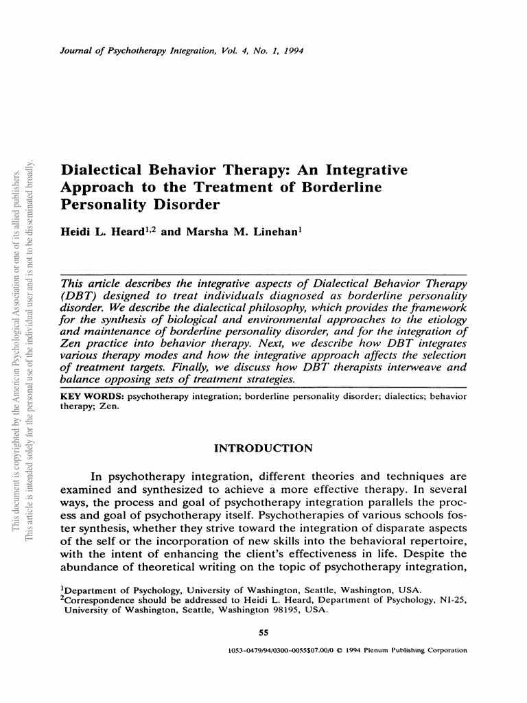 Linehan | PDF | Dialectical Behavior Therapy | Behaviour Therapy