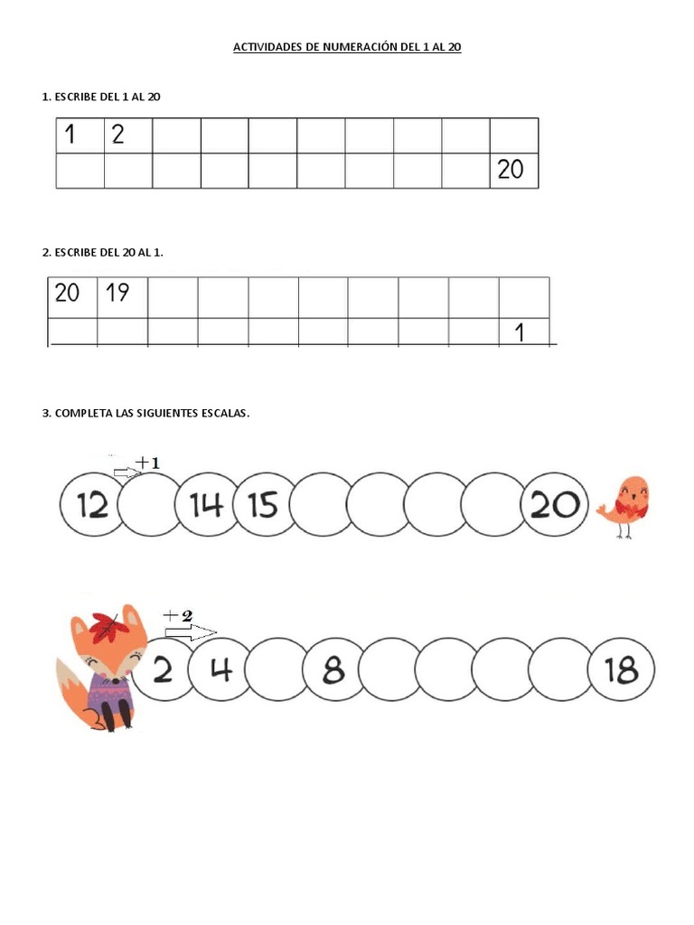 Actividades de Numeración Del 1 Al 20 | PDF