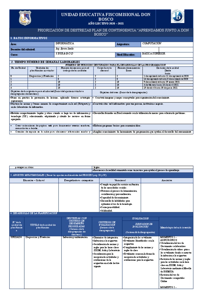 Pca Inf Com 8egb 20 21 Bs | PDF | Computación en la nube | Moodle