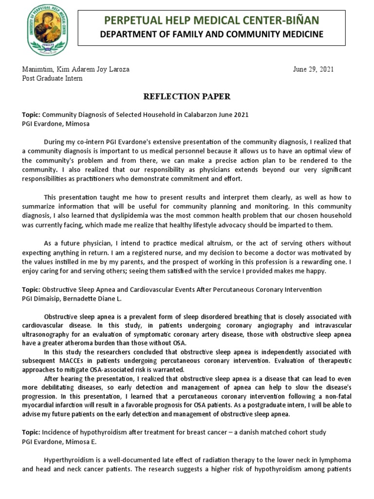 JUNE-29-2021-Reflection Paper - PGI MANIMTIM | PDF | Breast Cancer | Cancer