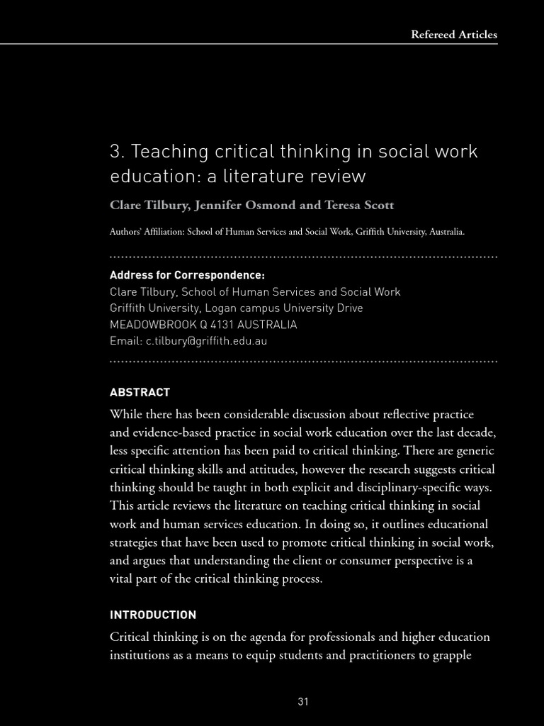 Teaching Critical Thinking in Social Work | PDF | Critical Thinking ...