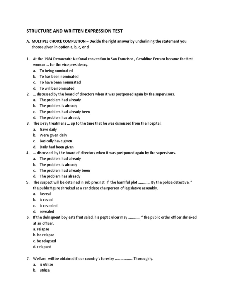 Structure and Written Expression Test | PDF | Hexapoda | Arthropods