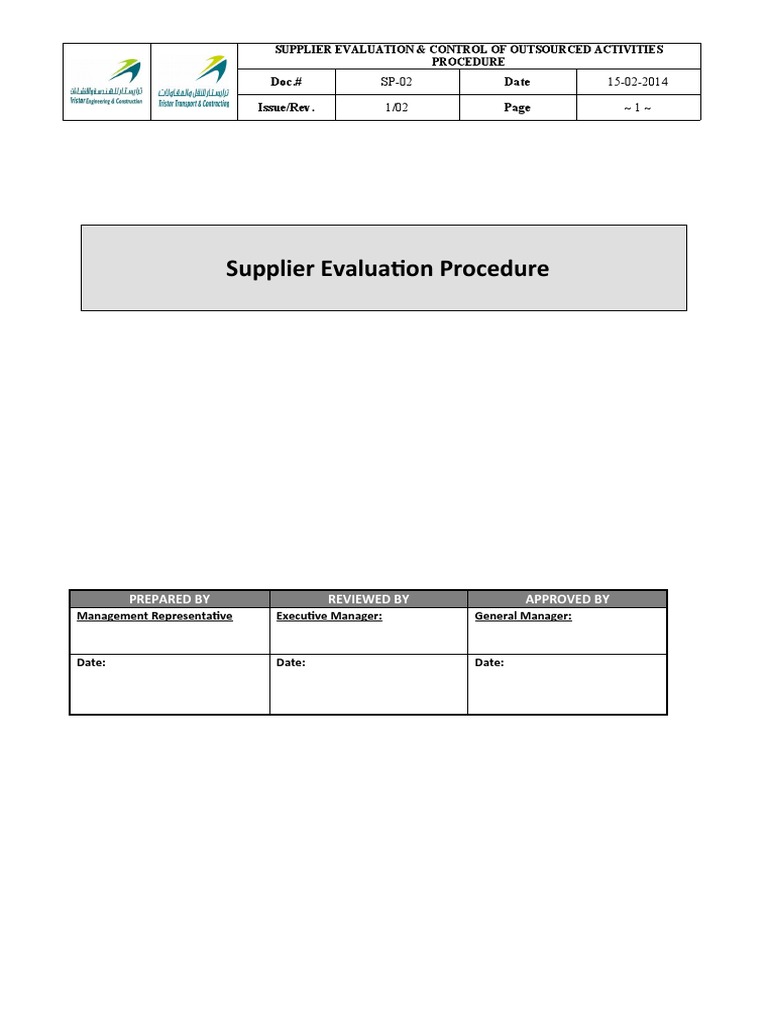 Supplier Evaluation Procedure Doc Date Issue Rev Pdf Supply