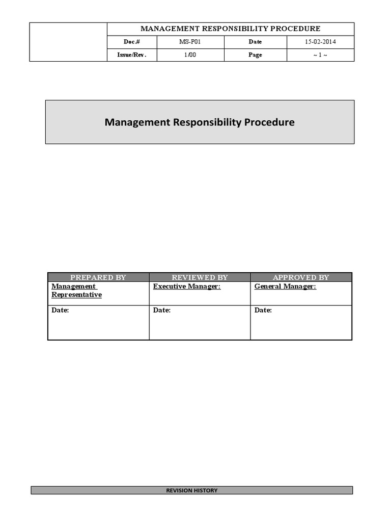 MS-P01 Management Responsibility Procedure | PDF | Iso 9000 | Policy