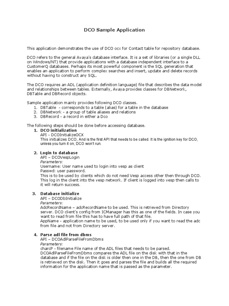 DCO Sample Readme | PDF | Application Programming Interface | Databases