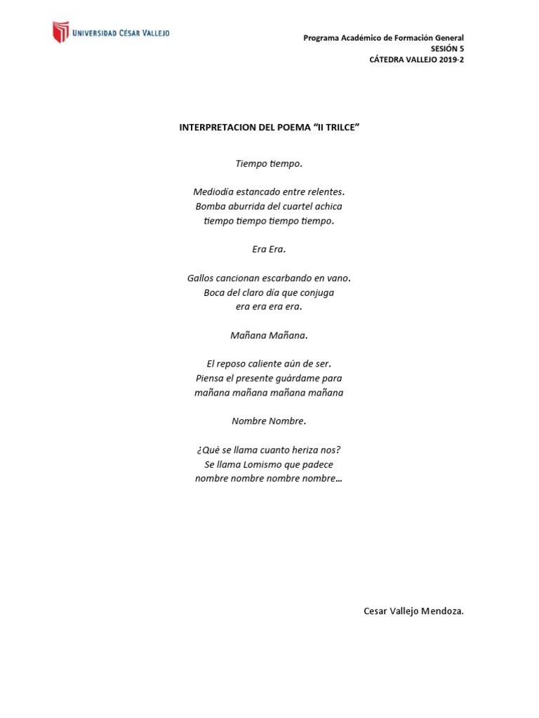 Interpretacion Del Poema Ii Trilce | PDF | Poesía