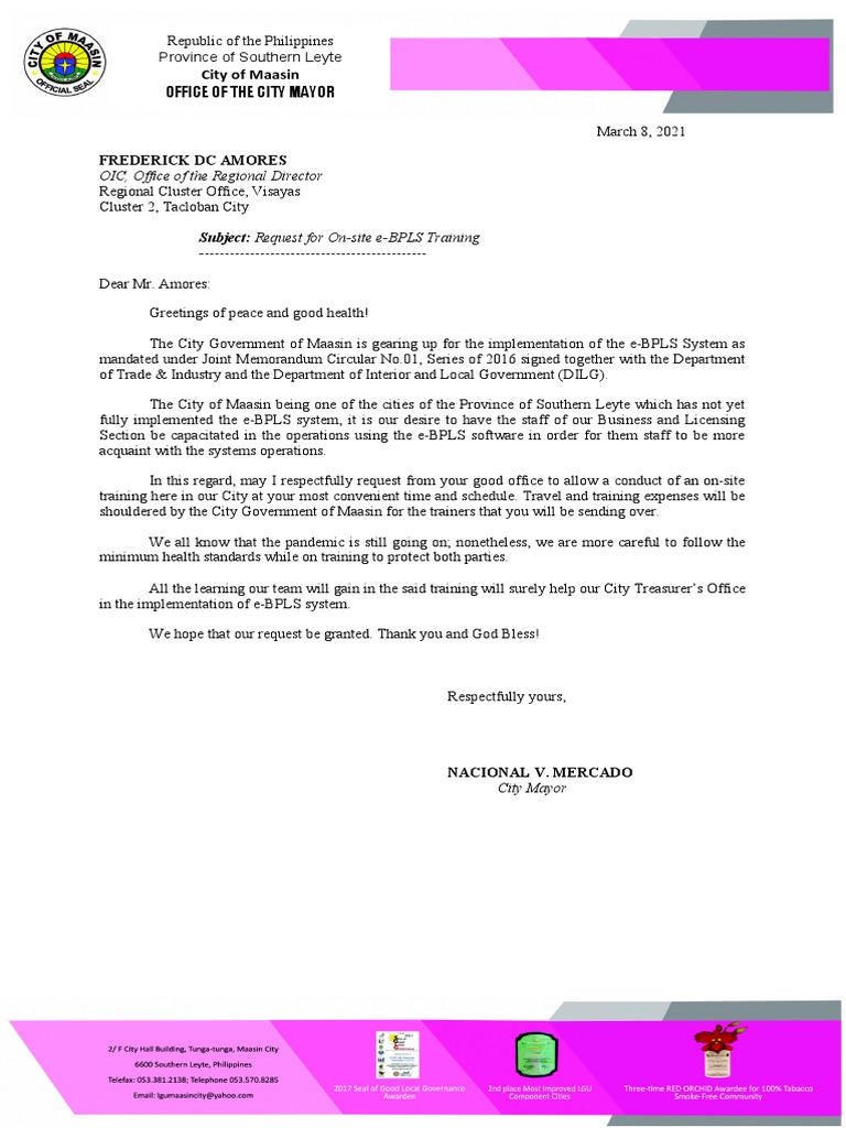 Letter For Training. DICT | PDF