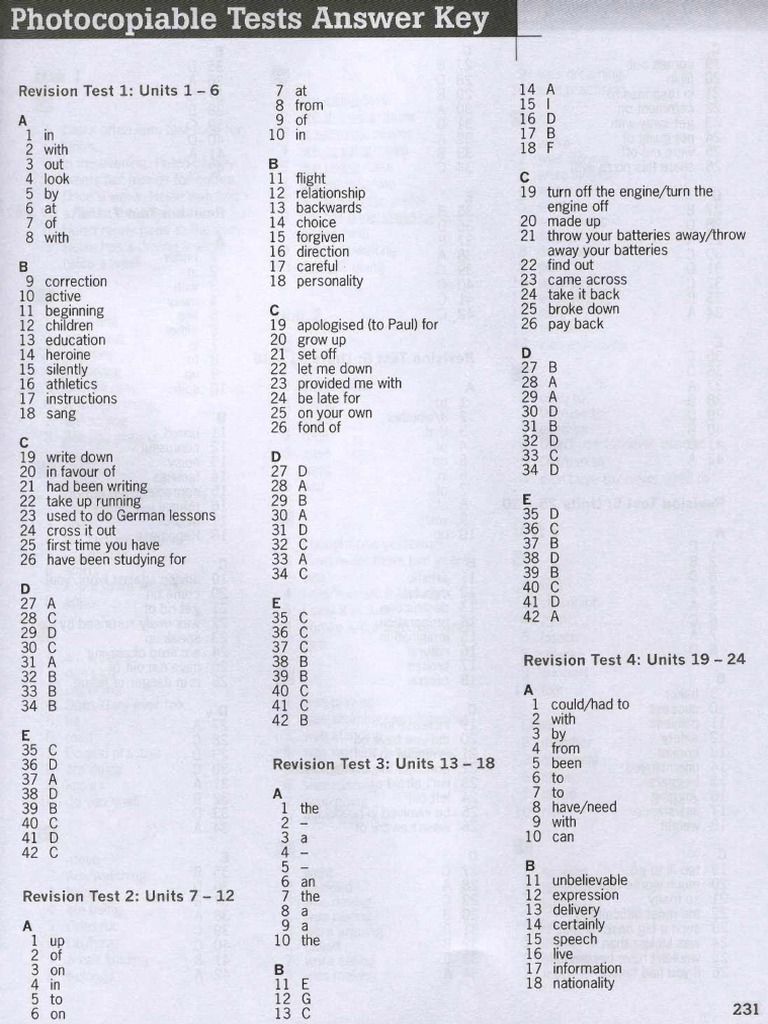Destination B1 Grammar and Vocabulary Key | PDF