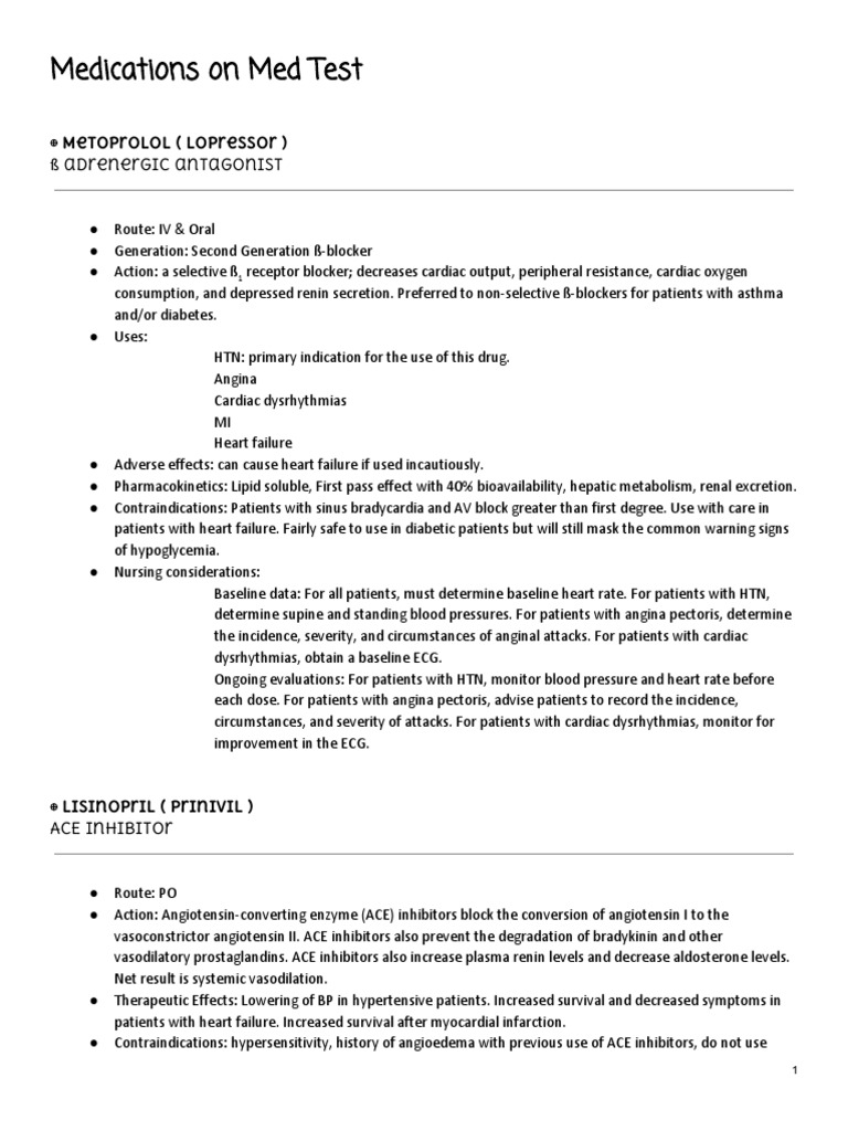 Med Surg Medication Study Guide | PDF | Clinical Medicine | Drugs