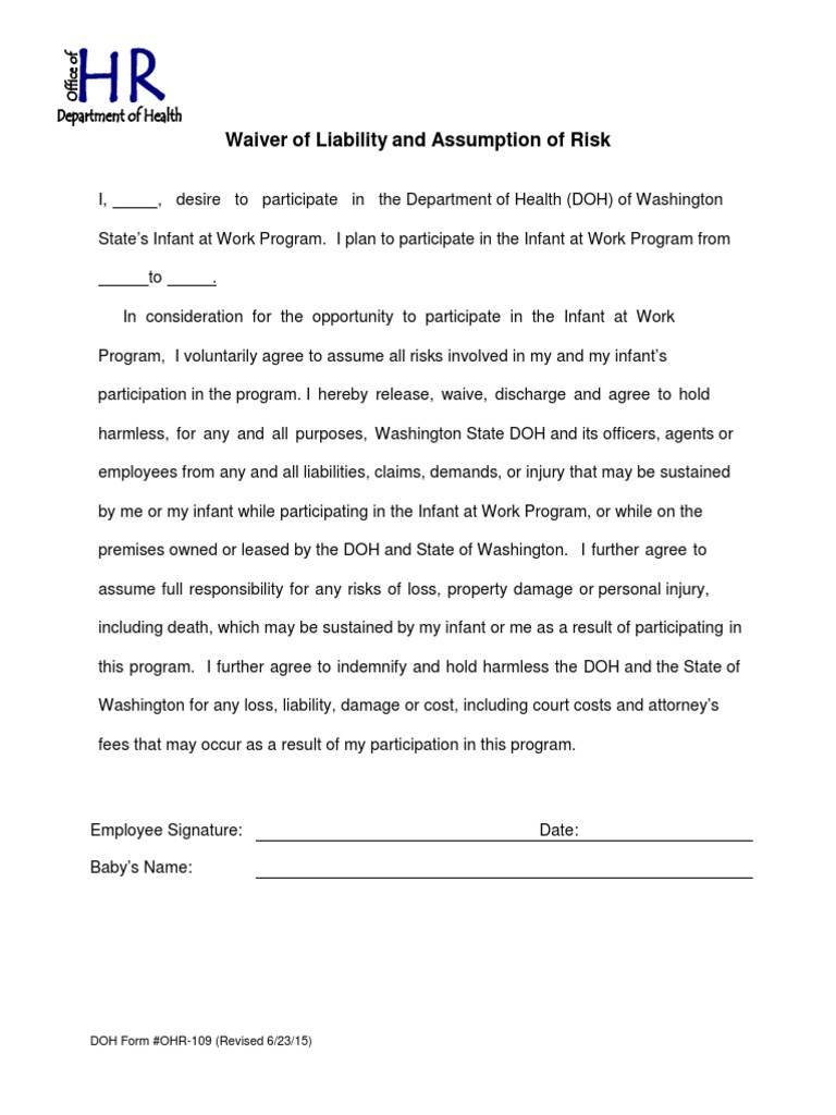 Waiver of Liability and Assumption of Risk (Sample) | PDF