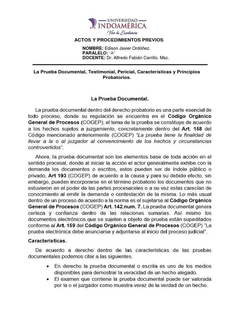 La Prueba Documental, Testimonial, Pericial, Características y ... La Prueba Documental, Testimonial, Pericial, Características y ...