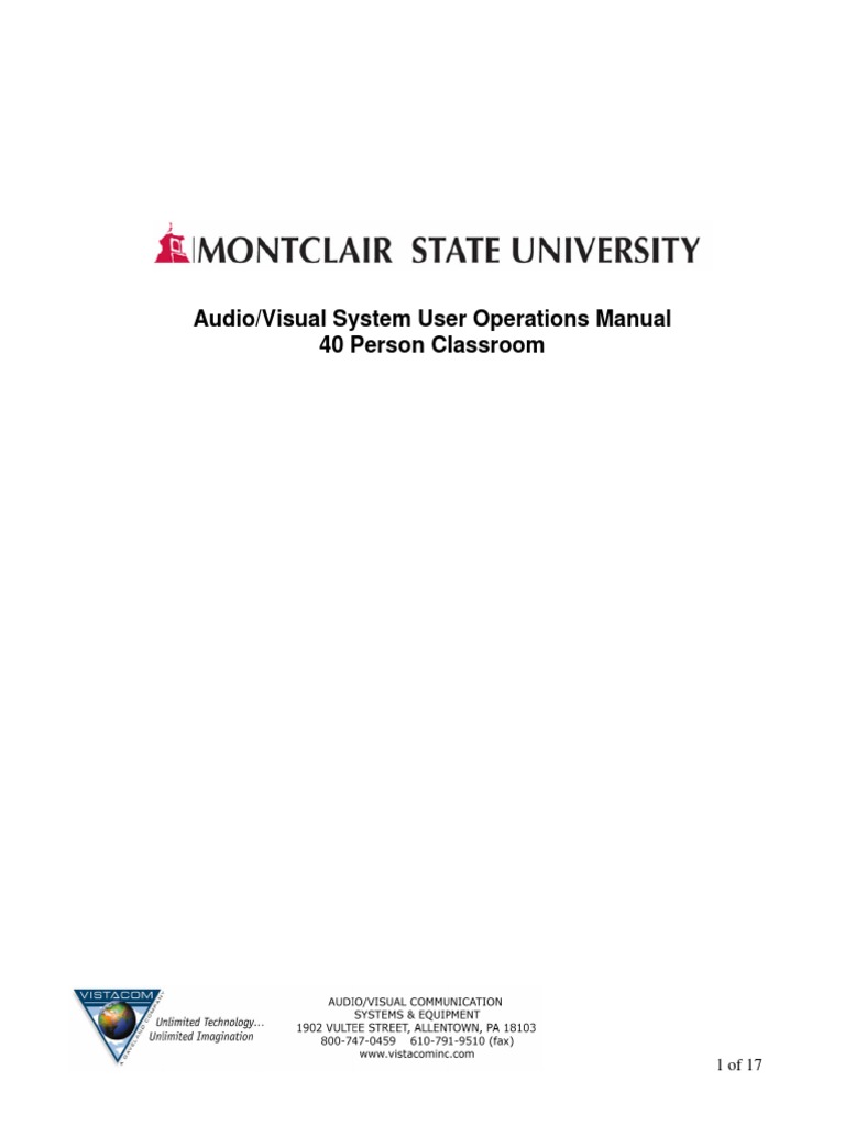 Audio/Visual System User Operations Manual 40 Person Classroom | PDF ...
