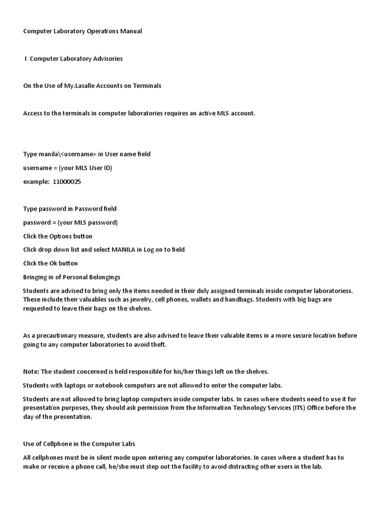 Computer Laboratory Operations Manual | PDF | Receipt | Laboratories