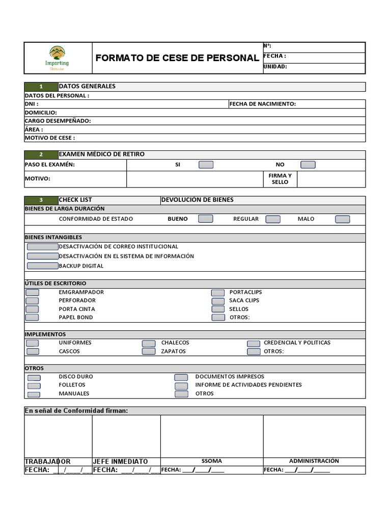 Formato de Cese de Personal | PDF | Derecho