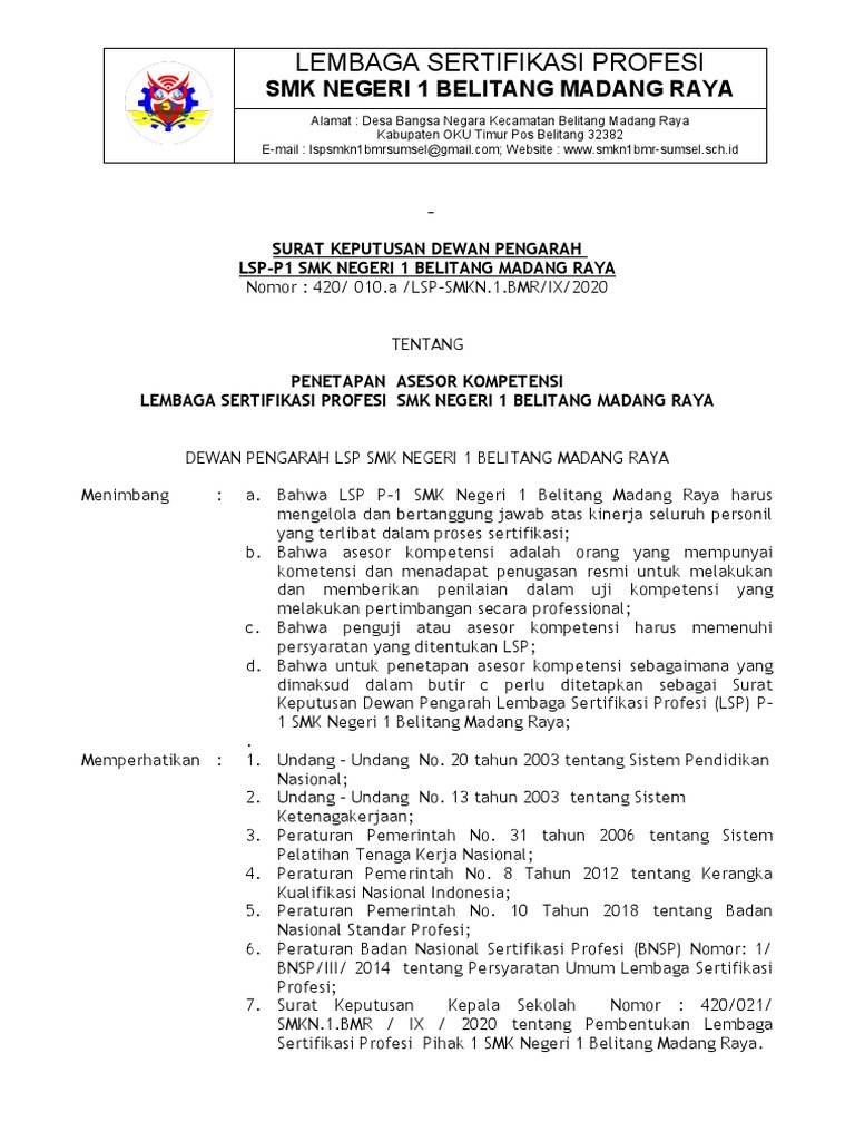 SK Penetapan Asesor | PDF