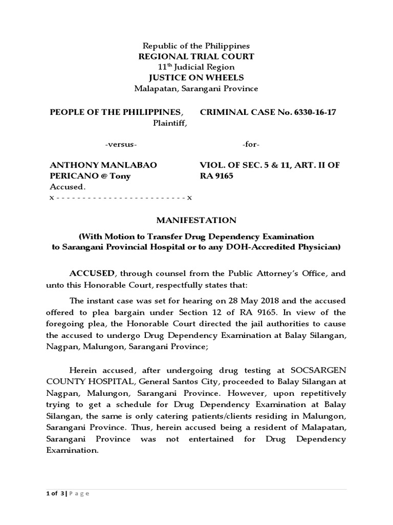 PERICANO Malungon Malapatan | PDF | Plea | Crime & Violence