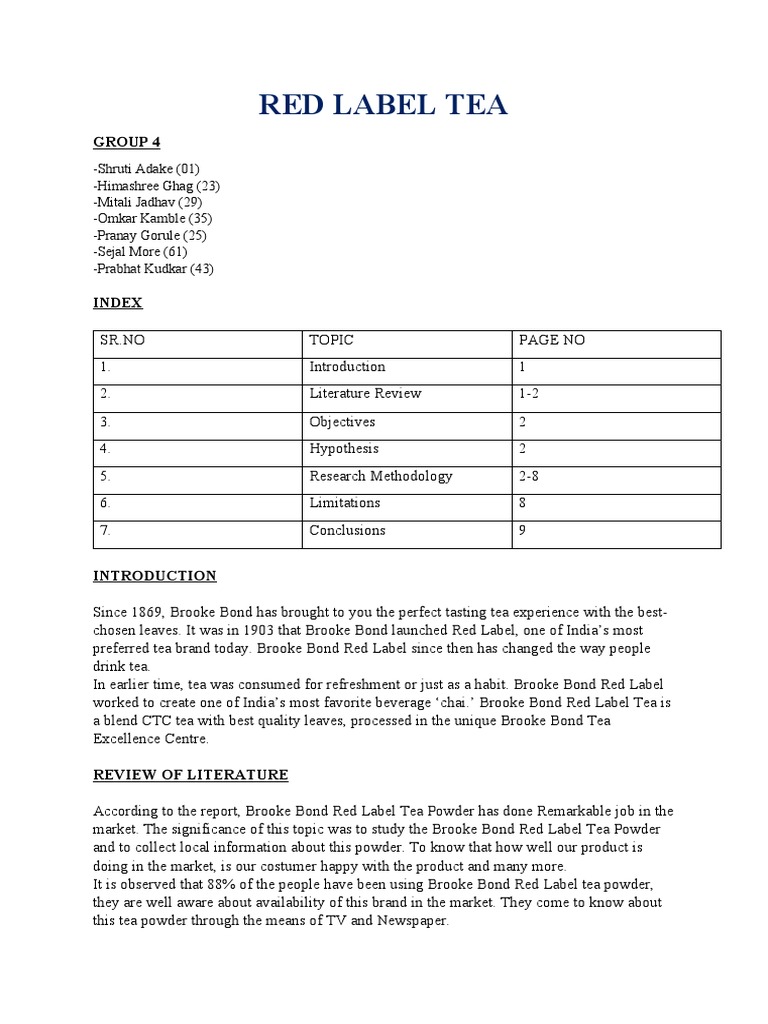 Red Label Tea: Group 4 | PDF | Brand | Sampling (Statistics)