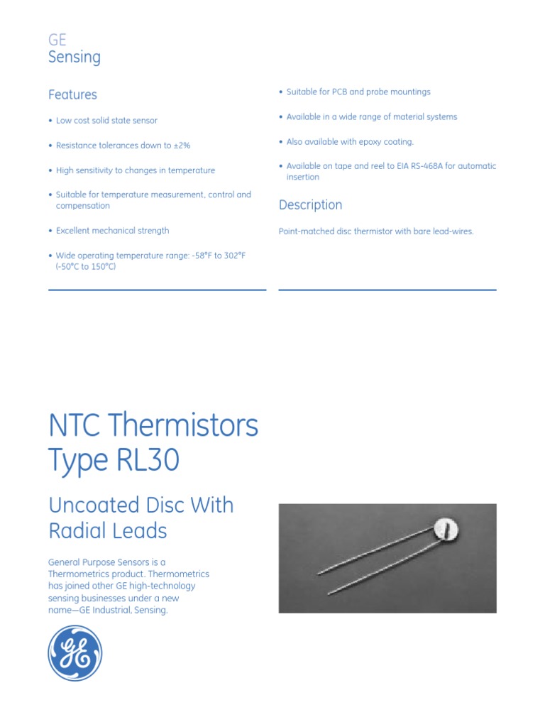 NTC Thermistors Type RL30: Uncoated Disc With Radial Leads | PDF ...