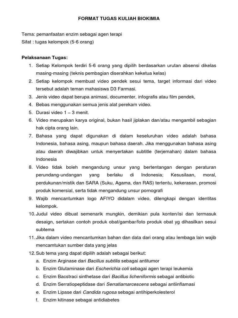 Format Tugas Kuliah Biokimia | PDF