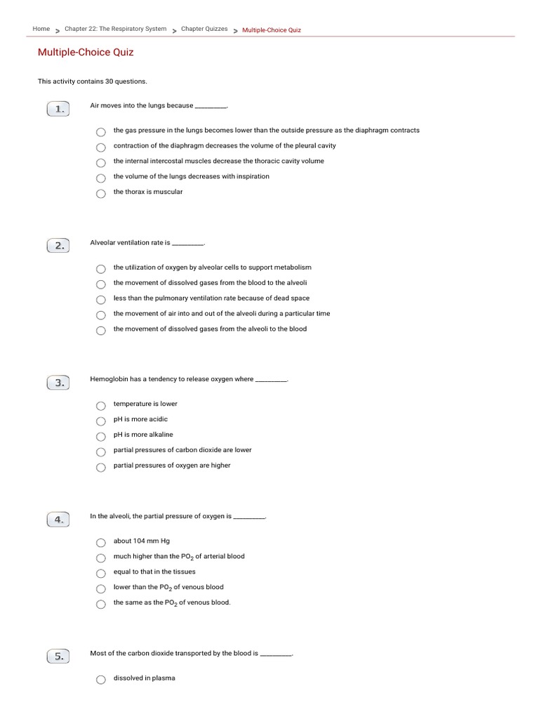 Multiple-Choice Quiz | PDF | Respiratory Tract | Respiratory System