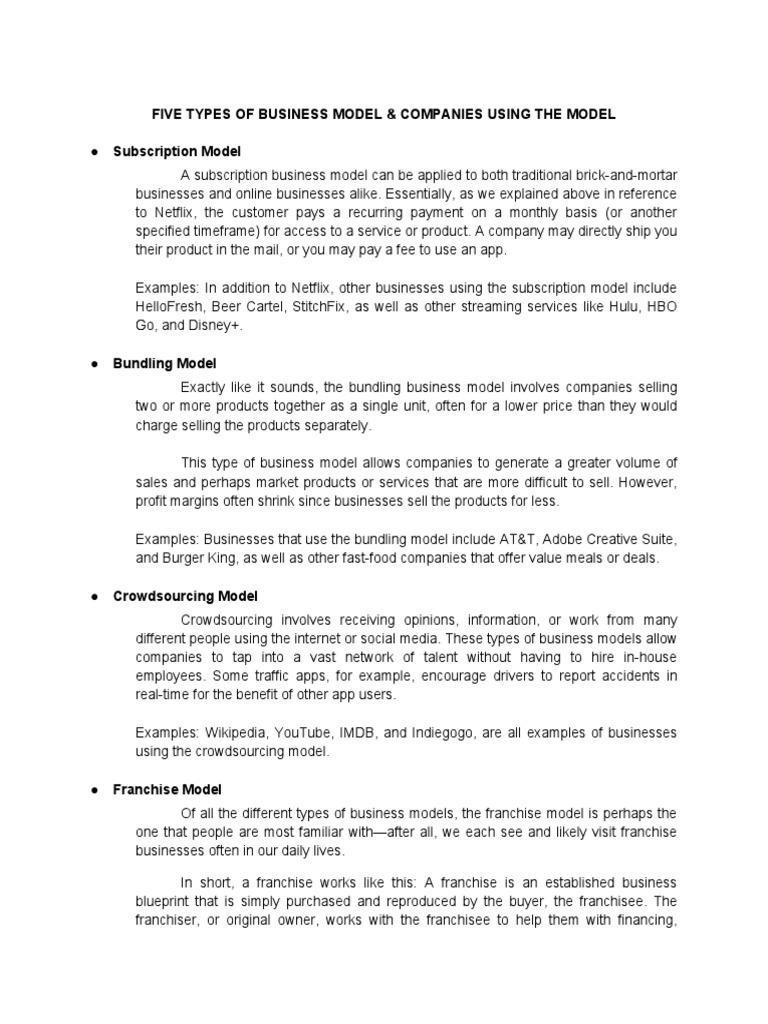 Five Types of Business Model | PDF | Subscription Business Model ...