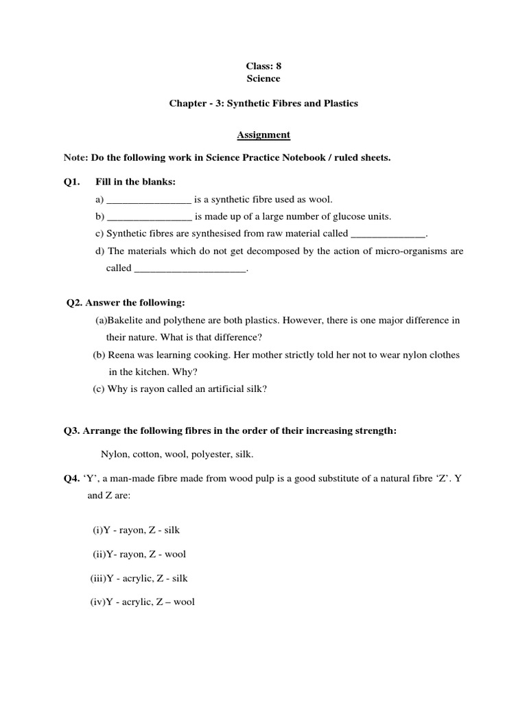 8 - Science-Synthetic Fibres and Plastics-Assignment | PDF