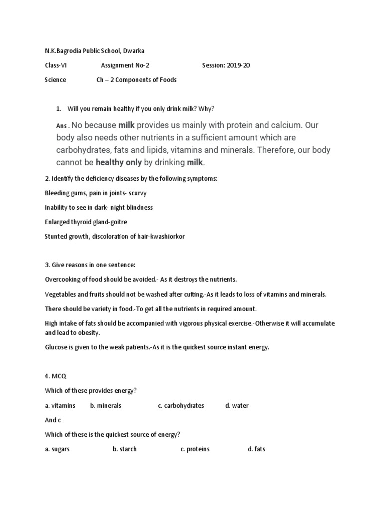 CH Components of Food Assignment | PDF | Vitamin | Nutrients