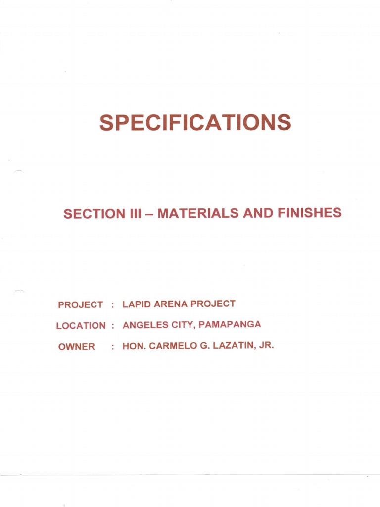 Lapid Arena Specification Phase 1 Materials - Finishes | PDF