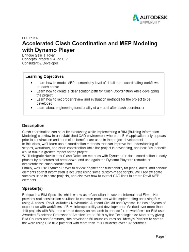 Class Handout BES323737 Enrique Galicia Tovar | PDF | Building Information Modeling | Autodesk Revit