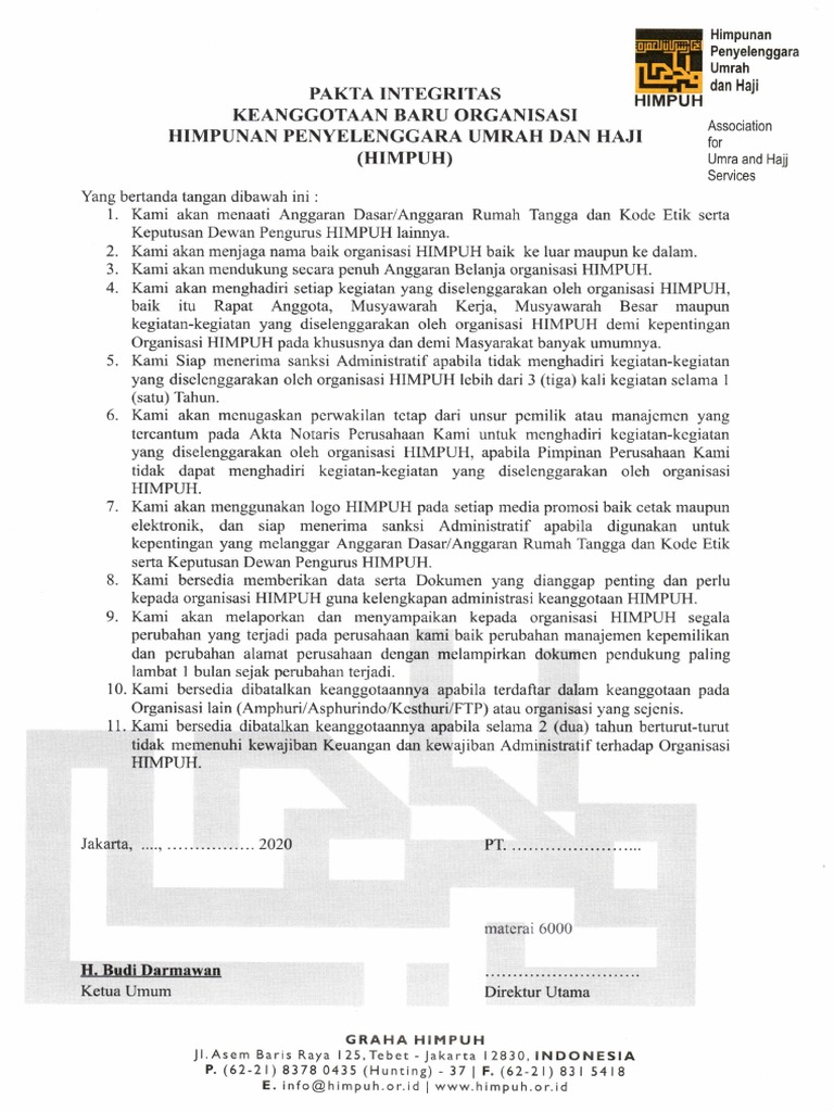 Pakta Integritas 2020 | PDF