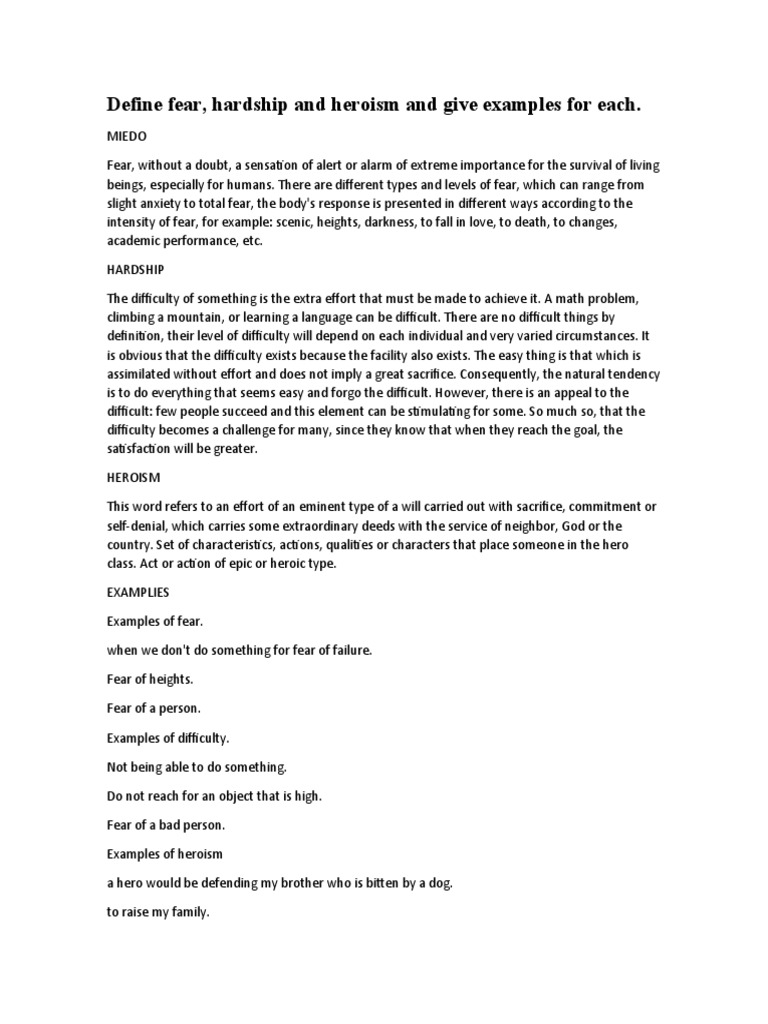 Define Fear, Hardship and Heroism and Give Examples For Each | PDF