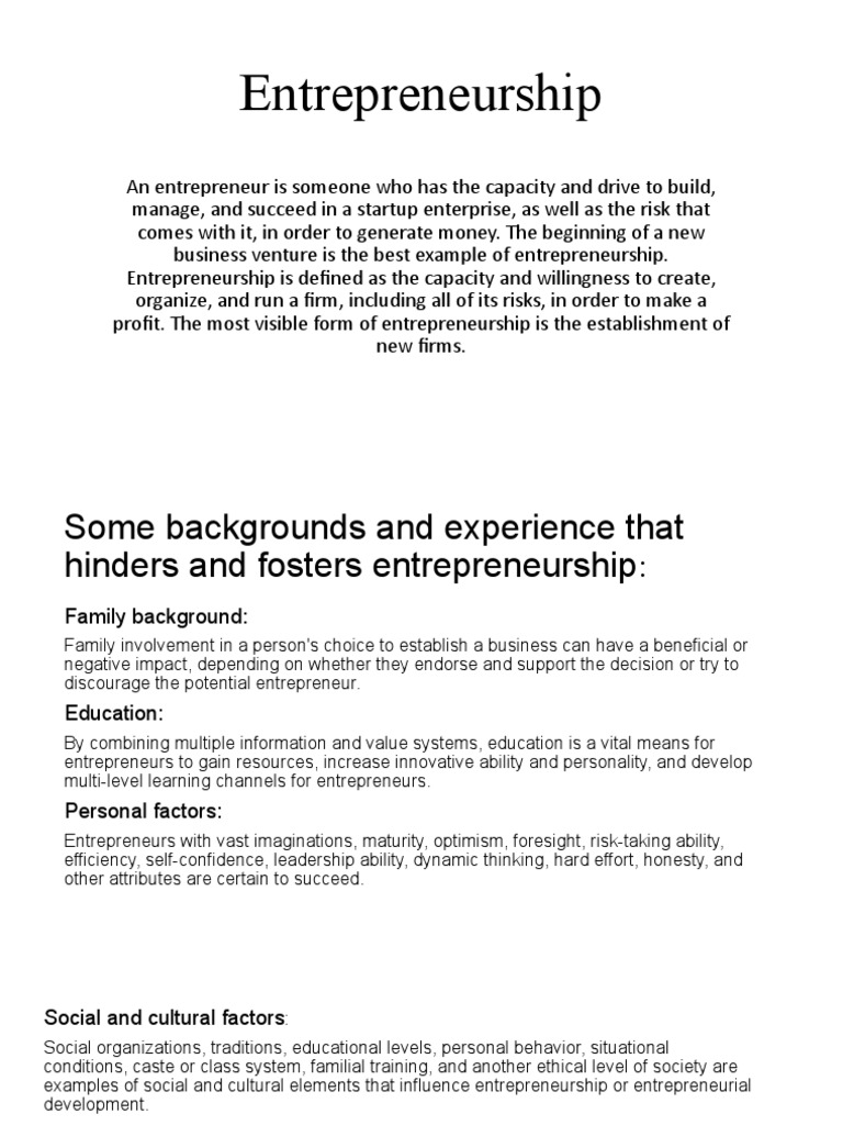 Entrepreneurship Powerpoint | PDF | Entrepreneurship | Human Nature