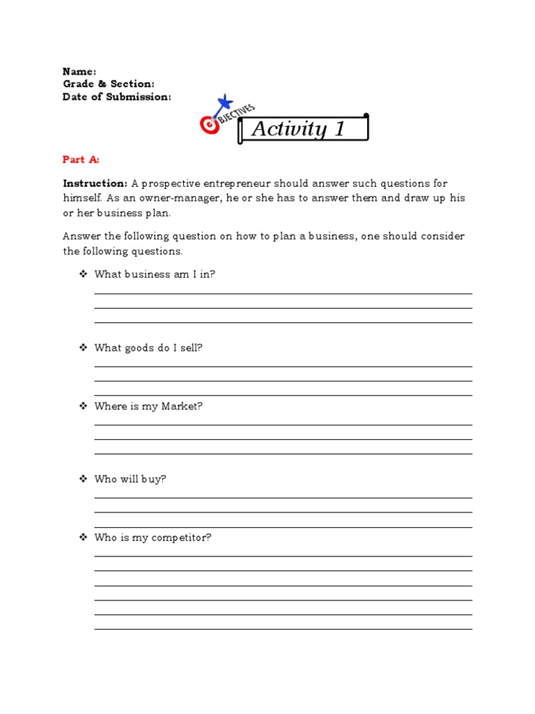 Activity 1: Name: Grade & Section: Date of Submission | PDF | Business ...