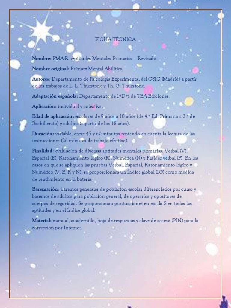 Ficha Técnica PMA | PDF | Análisis numérico | Ciencia cognitiva