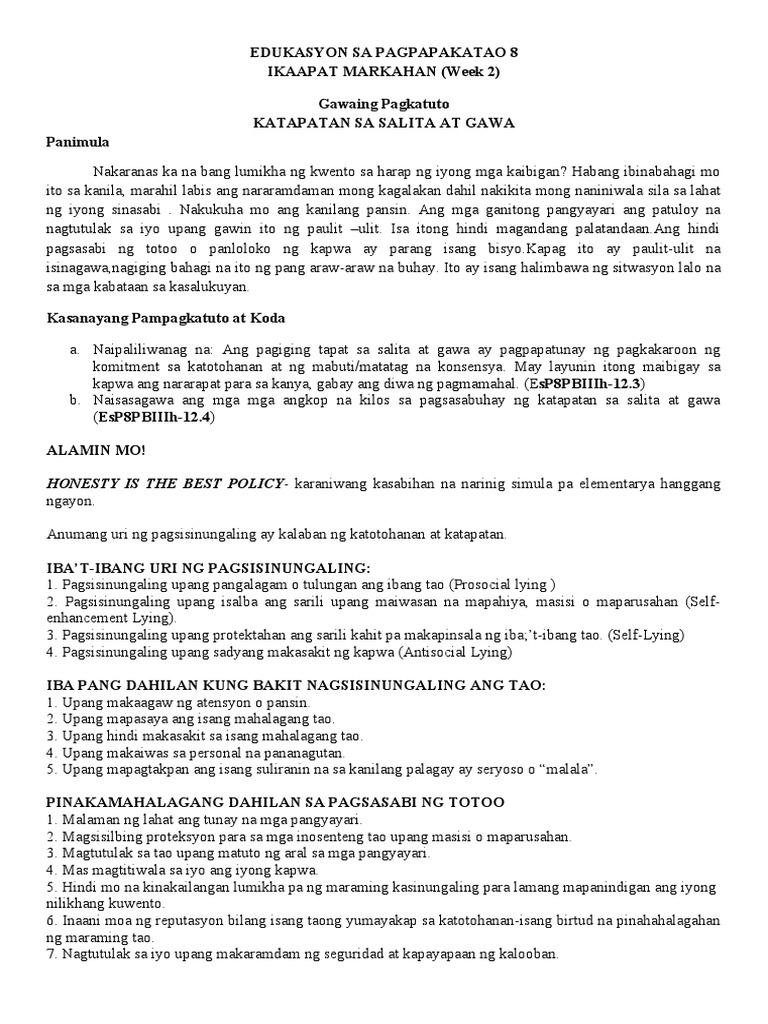 ESP 8 Q4 Week 2 Module | PDF