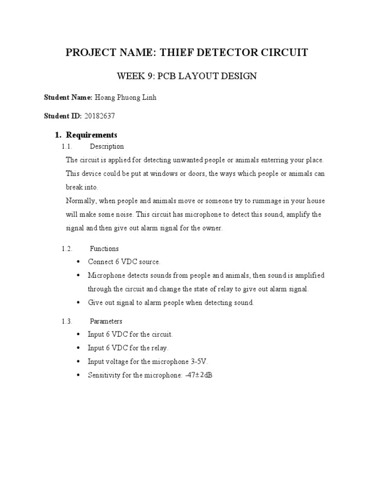 Project Name: Thief Detector Circuit: Week 9: PCB Layout Design | PDF