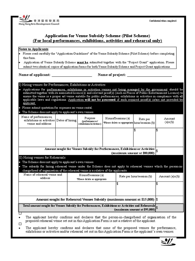 Application for Venue Subsidy Scheme Funding: Document Provides Details ...