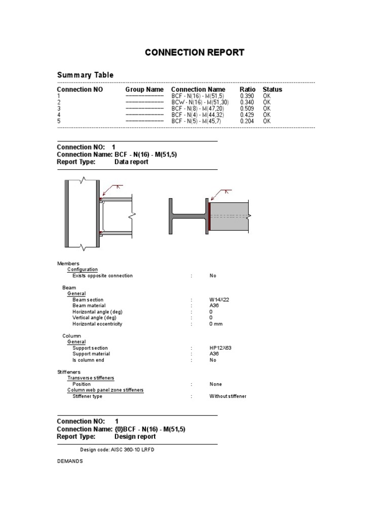 Connection Report: Summary Table | PDF | Strength Of Materials | Beam ...