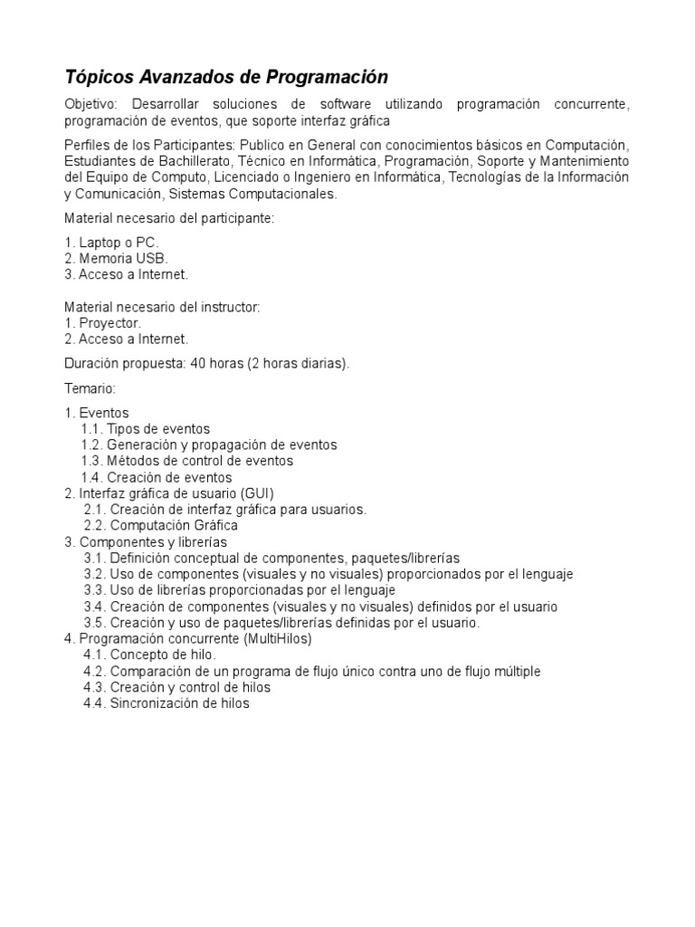 Curso de Topicos Avanzados de Programación | PDF