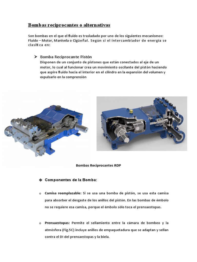 Bombas Reciprocantes o Alternativas | PDF | Pistón | Bomba