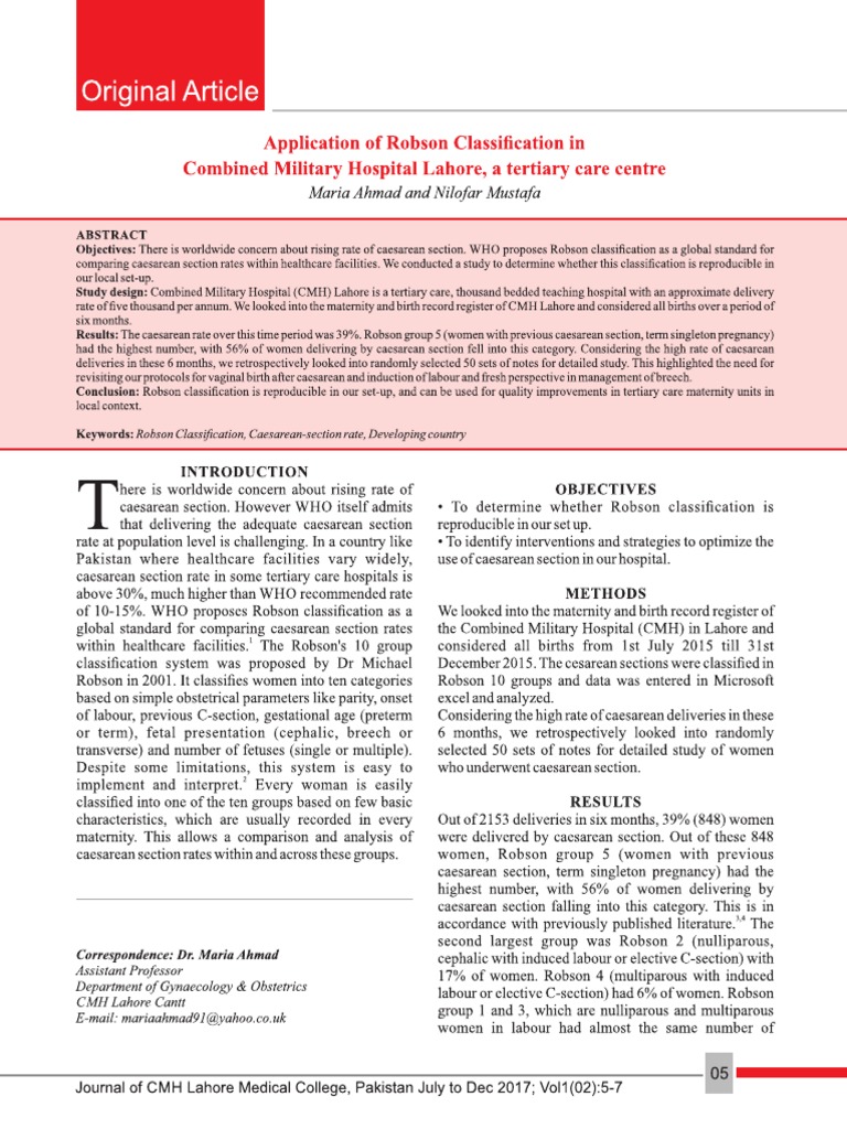 Application of Robson Classification in Combined Military Hospital ...