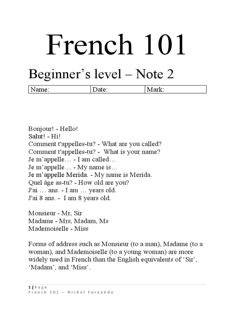 Basic French Greetings and Introductions | PDF | Language Arts & Discipline