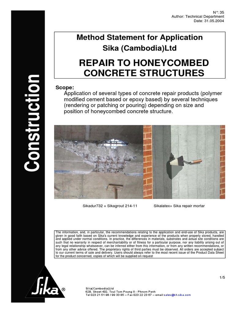 Repair To Honeycombed Concrete Structures: Method Statement For ...