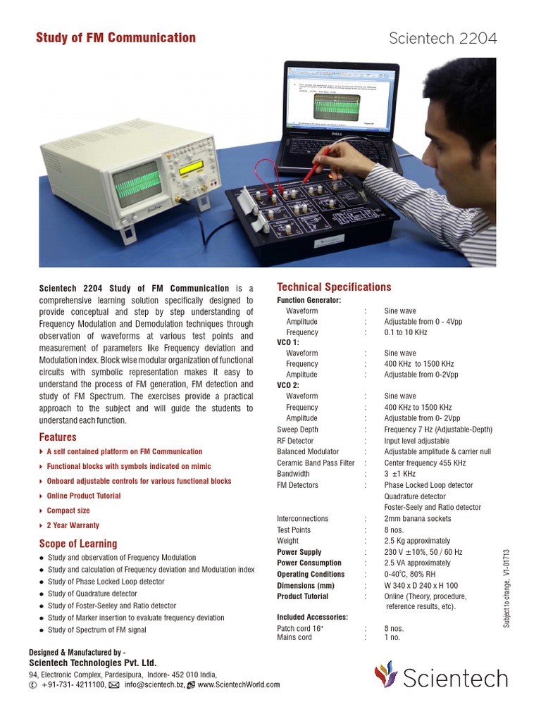 Scientech 2204: Study of FM Communication | PDF | Detector (Radio) | Frequency Modulation