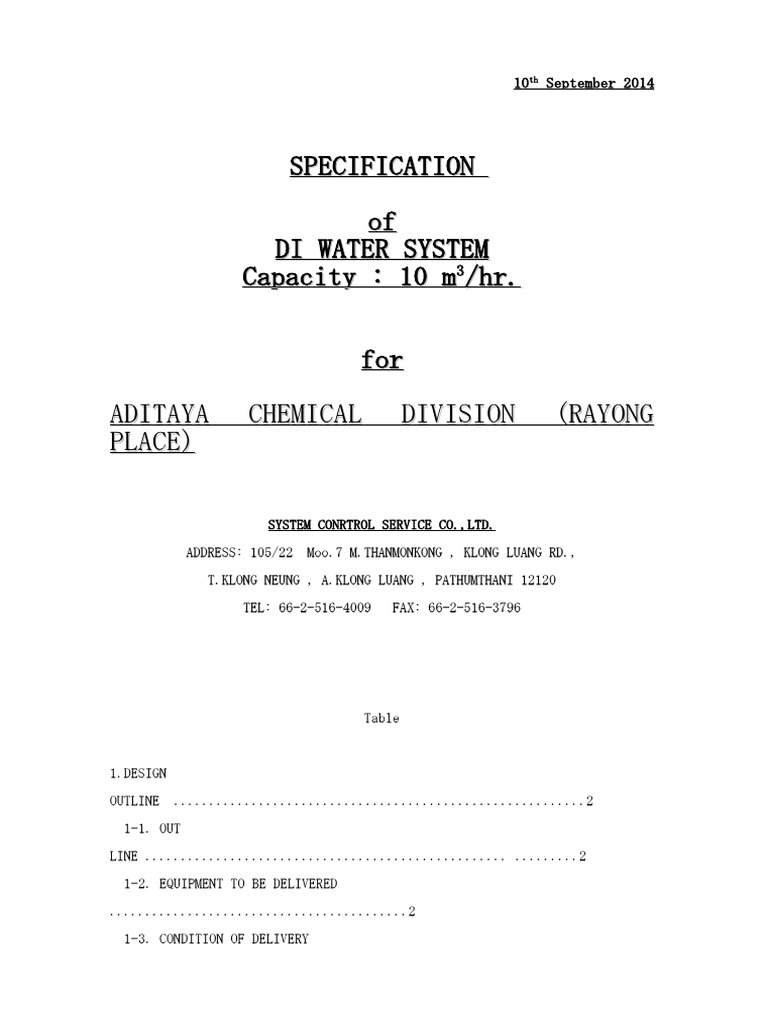 Specification Water Treatment Plant | PDF | Magnesium | Switch