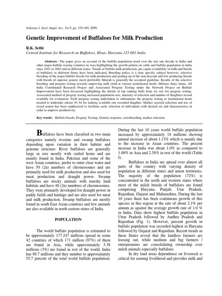 Genetic Improvement of Buffaloes For Milk Production: R.K. Sethi | PDF ...